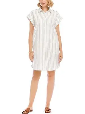 Karen Kane Striped Shirtdress - Off White/ Black