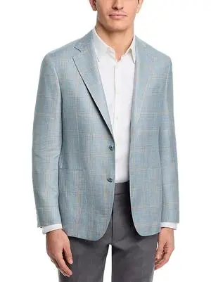 Vince Loro Piana Fabric Wool, Silk & Linen Plaid Sport Coat - Light Blue/ Tan