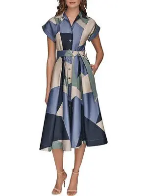 Donna Karan New York Printed Pleated Midi Shirt Dress - Tempest Ml