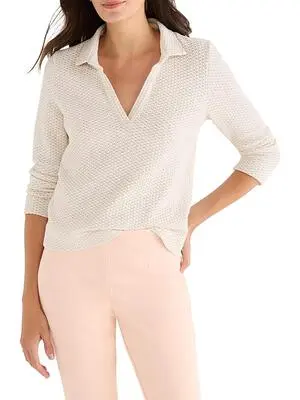 NIC+ZOE Textured Tuck Stitch Knit Polo - Neutral Multi