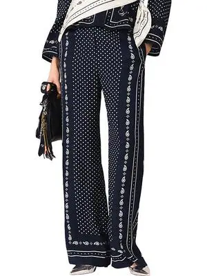 Maje Bandana Print Wide Leg Pants - Navy Polka Dot Bandana Print