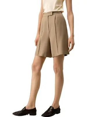 Lilysilk Silk-wool Blend Polished Shorts - Khaki