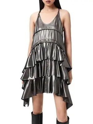 ALLSAINTS Cavarly Mini Dress - Metallic Silver