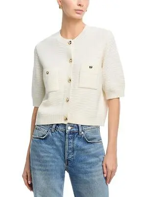 ANINE BING Christa Short Sleeve Cardigan Sweater - Ivory