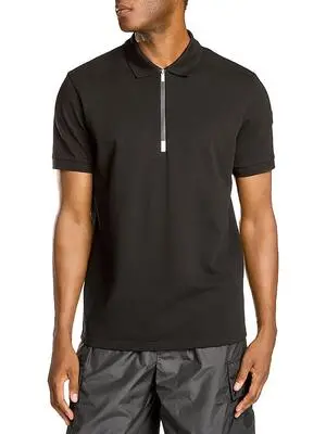Moncler Short Sleeve Zip Polo Shirt - Black