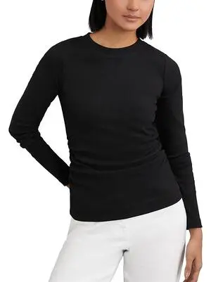 REISS Tessa Ribbed Long Sleeve Tee - Black