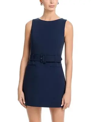French Connection Azra Twill Belted Mini Dress - Marine