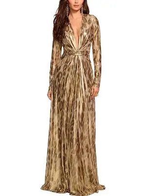 Ramy Brook Printed Martini Gown - Gold Animal