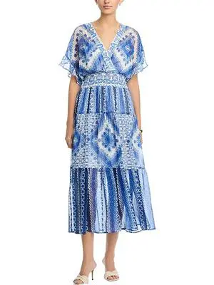 KOKO + MASON Blouson Midi Dress - Blue Tile