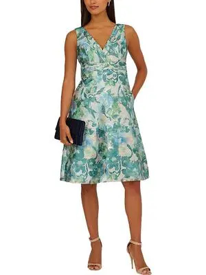 Adrianna Papell Floral Jacquard Midi Dress - Blue Multi