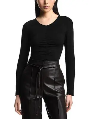 Emporio Armani Ruched Long Sleeve Top - Solid Black