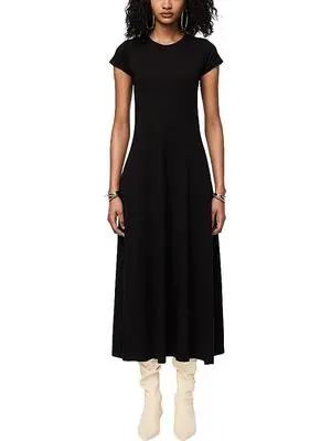 Another Tomorrow Fitted Tee A-line Midi Dress - Black