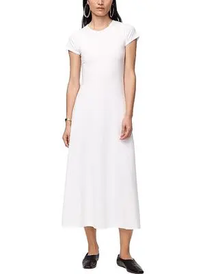 Another Tomorrow Fitted Tee A-line Midi Dress - White