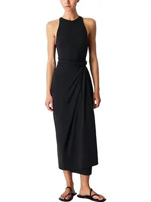 Another Tomorrow Sarong Tie Midi Dress - Black