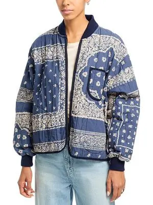 The Great. The Quilted Bomber Jacket - Navy Print