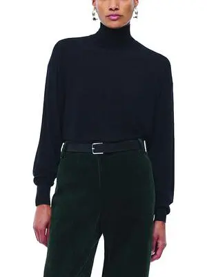 Another Tomorrow Featherweight Turtleneck Top Black