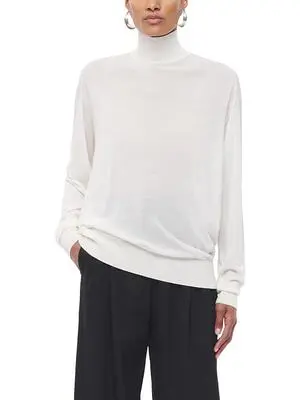 Another Tomorrow Featherweight Turtleneck Top - Off White