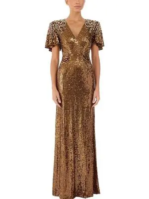 Jenny Packham Manon Sequin-embellished Gown - Bronze