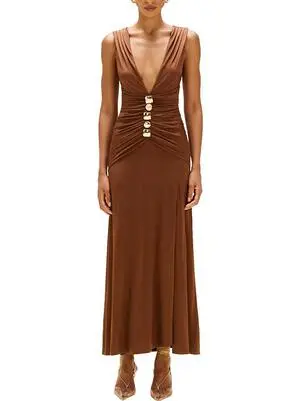 PatBO Moonlit Jersey Plunge Neck Gown - Brown