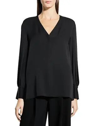 Theory Silk Volume Sleeve Blouse - Black