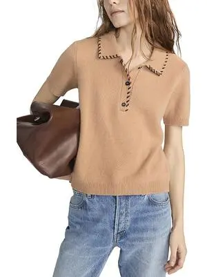 FRAME Leather Stitch Polo - Camel