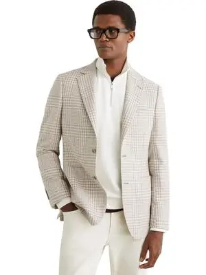 REISS Cotton And Wool Single-breasted Blazer In Check - Soft Grey