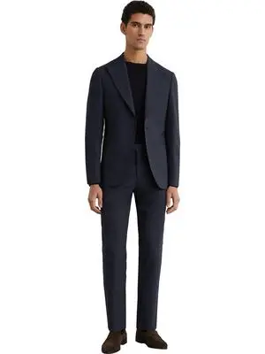 REISS Fibre Wool Textured Tailored-Fit Trousers Airforce Blue