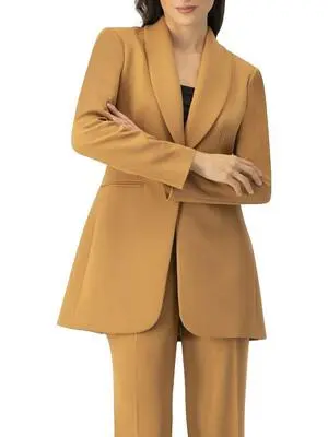 IVONNE Single-button Shawl Lapel Blazer - Camel