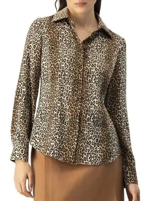 IVONNE Animal Print Satin Shirt - Brown