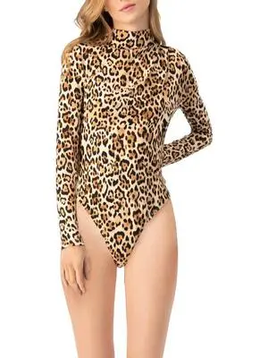 IVONNE Long Sleeve Animal Print Bodysuit - Beige