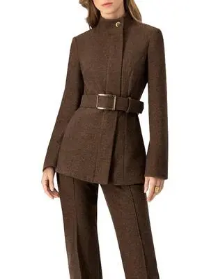 IVONNE Belted High Neck Coat - Brown