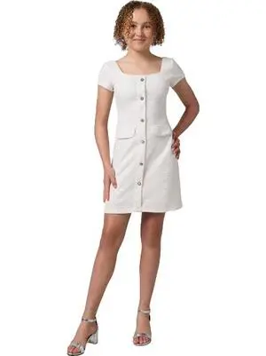 UN DEUX TROIS Short Sleeve Stretch Boucle Dress - Ivory