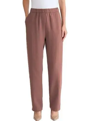 Misook Crepe De Chine Straight Leg Pant - Brown