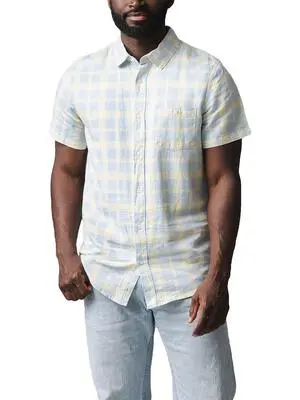 HOPE & HENRY Linen Short Sleeve Button Down Shirt - Sunlit Plaid