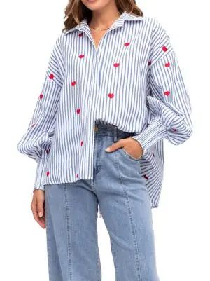 LABEL OF LOVE Heart Embroidered Shirt - Blue