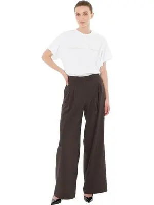 GIZIA Front Pleated Wide Leg Trousers - Brown