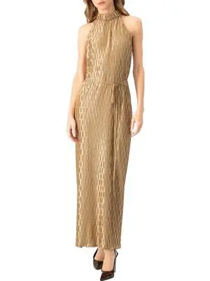 IVONNE Pleated Halter-neck Maxi Dress - Light Brown