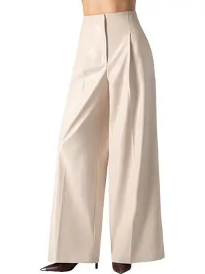 IVONNE Wide Leg Faux Leather Trousers - Ivory