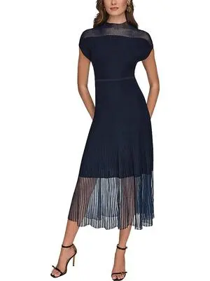 Donna Karan New York Sheer Panel Mock Neck Midi Sweater Dress - Nightfall