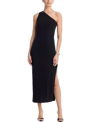 Norma Kamali One Shoulder Side Slit Long Dress - Black