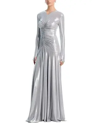 Norma Kamali Shirred Front Flared Gown - Silver