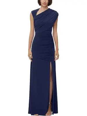 Herve Leger High Slit Asymmetrical Gown - Classic Blue