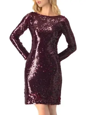 IVONNE Sequin Long-sleeve Mini Dress - Wine
