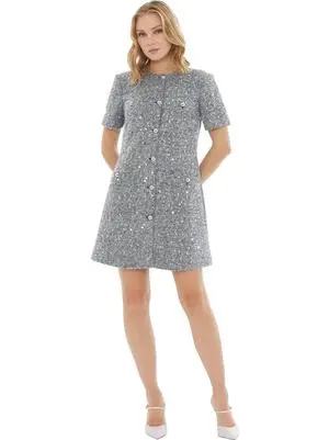 GIZIA Button Closure Short Sleeve Dress - Grey