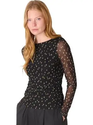 Whistles Spot Print Mesh Jersey Top - Black/multi