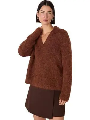Whistles Alpaca Collar Neck Knit Sweater - Rust