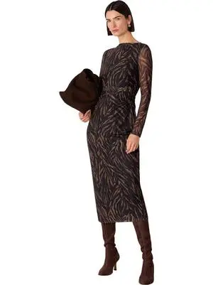 Whistles Abstract Zebra Mesh Long-Sleeve Dress Black/multi