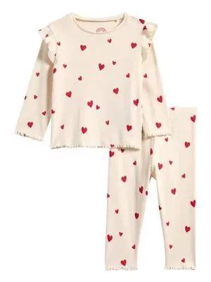 NEXT Ruffle Heart Rib Top & Pants Set - Neutral