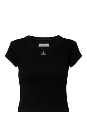 VIVIENNE WESTWOOD Peru Cropped Cotton-blend Jersey T-shirt - Black