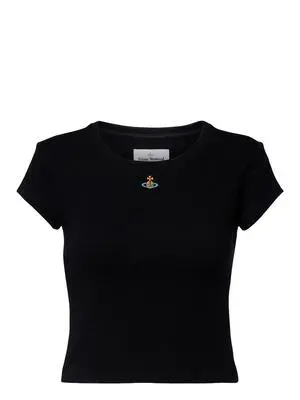 VIVIENNE WESTWOOD Peru Cropped Cotton-blend Jersey T-shirt - Black